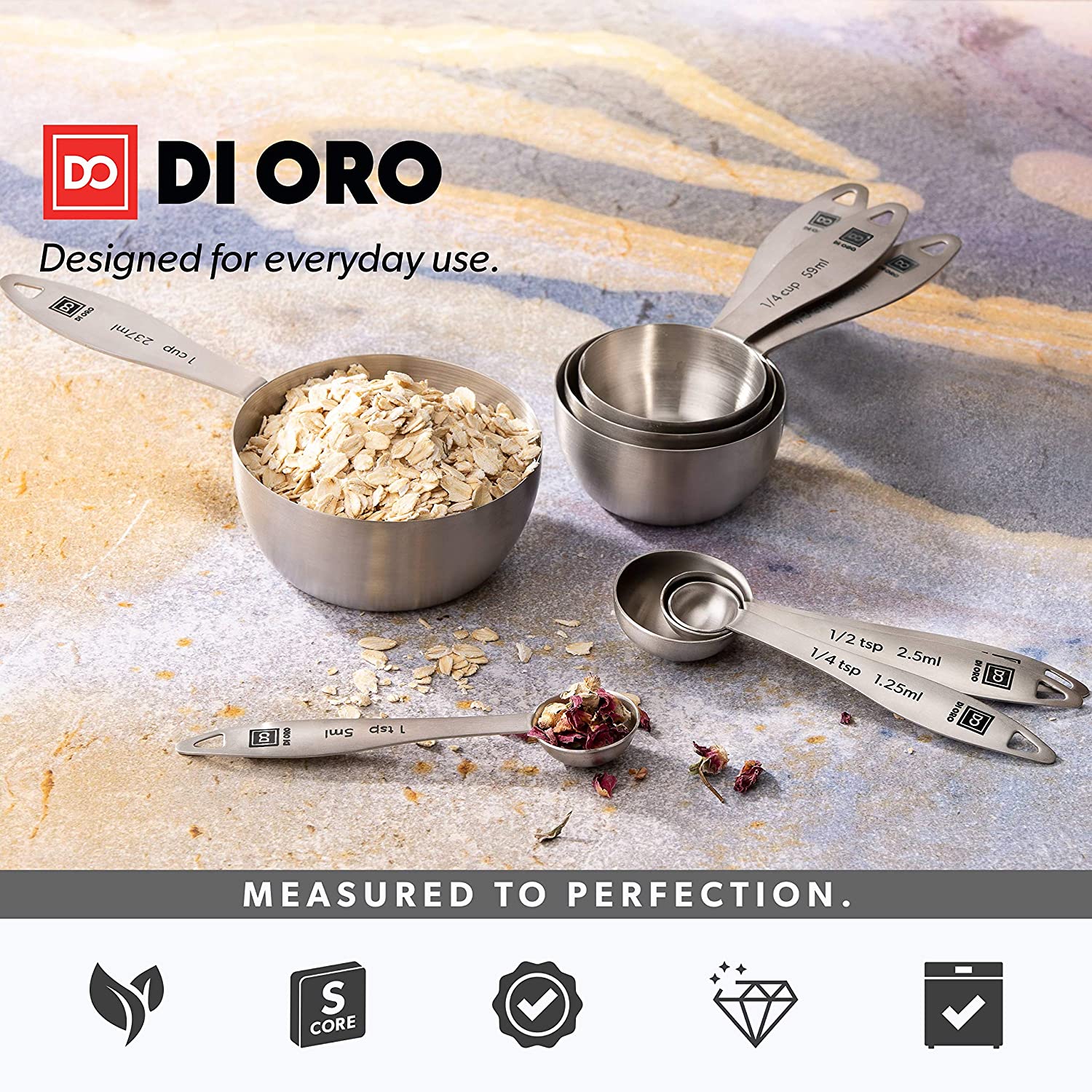 4-Piece 18/8 Stainless Steel Measuring Cup Set– DI ORO