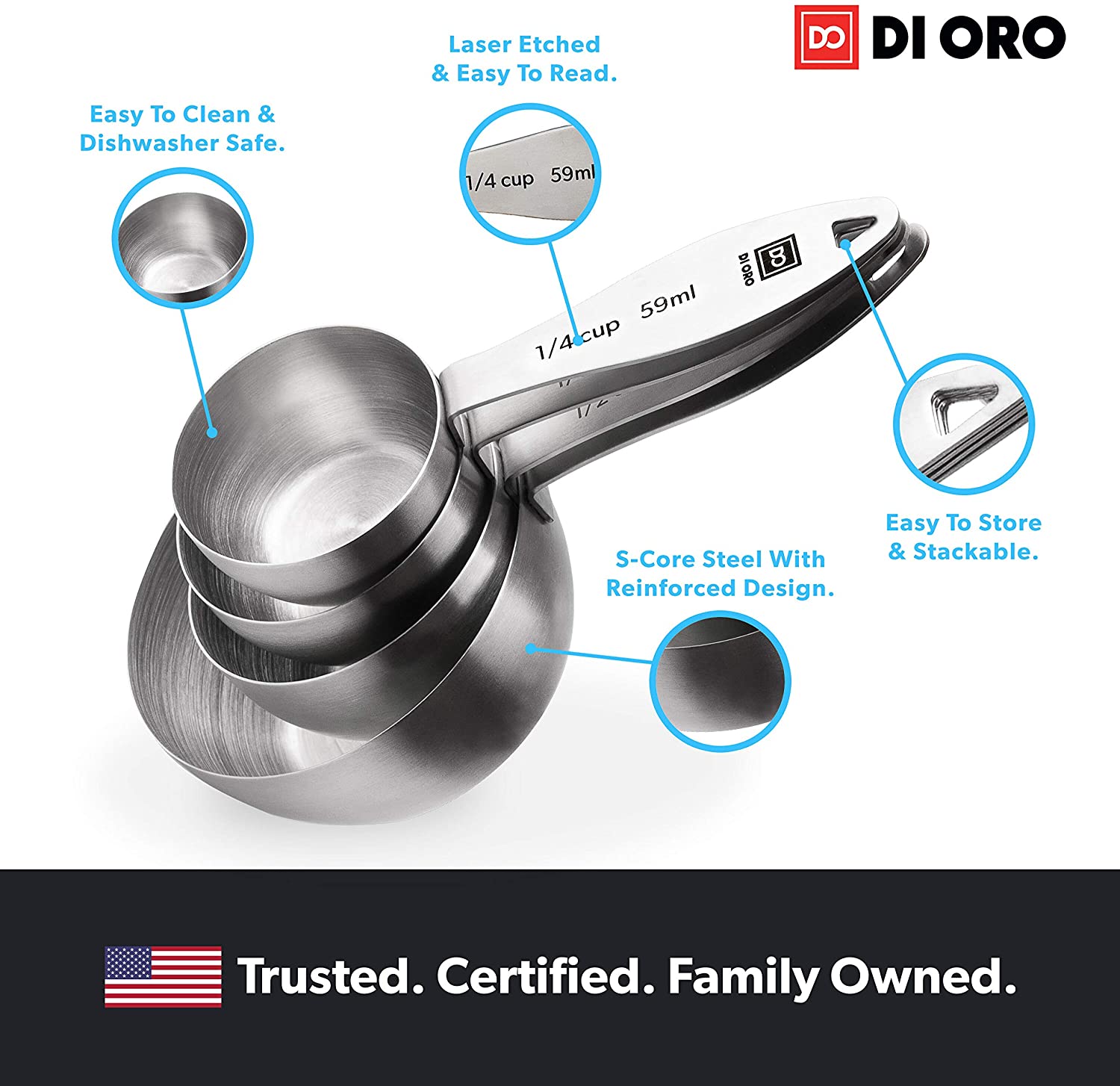 4-Piece 18/8 Stainless Steel Measuring Cup Set– DI ORO