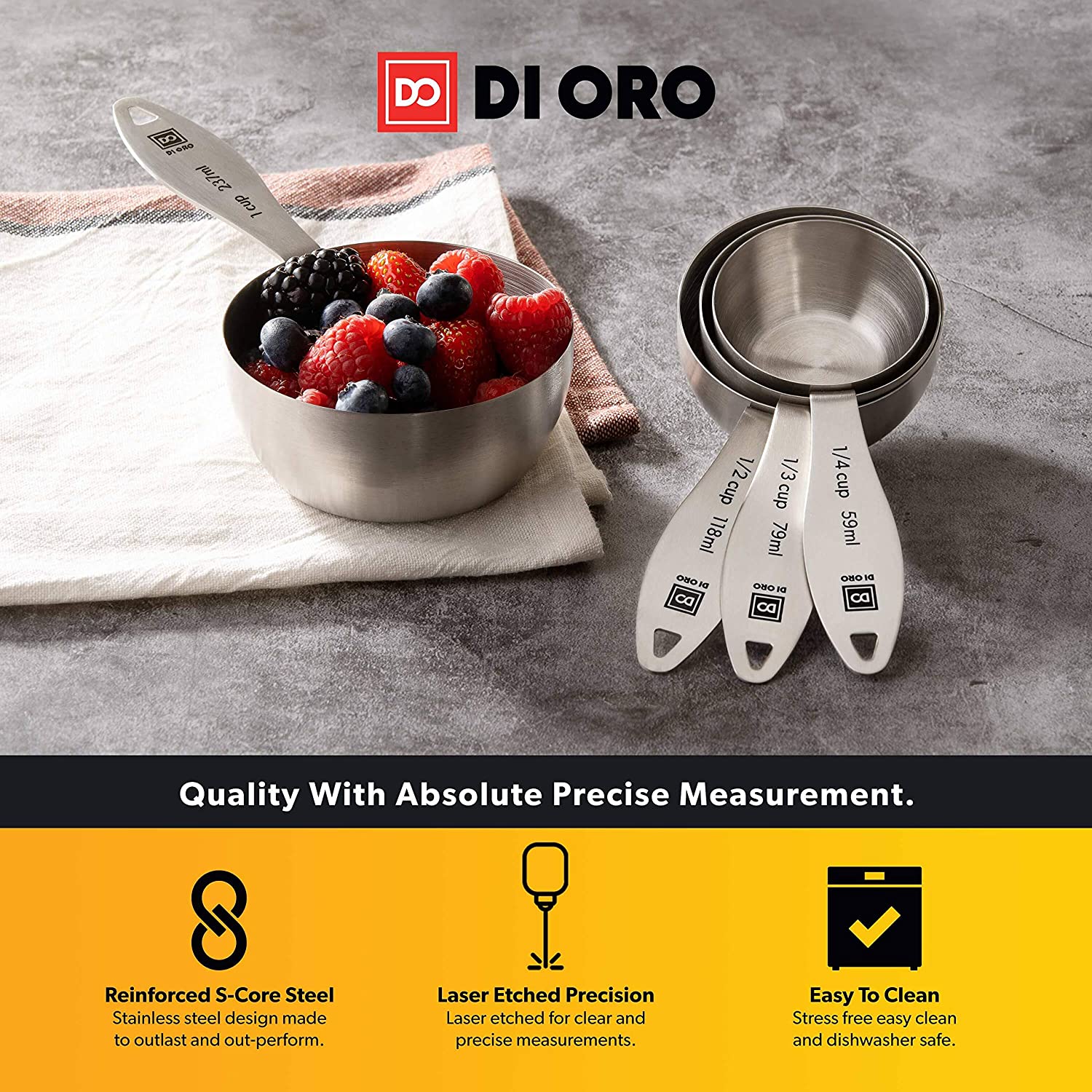 4-Piece 18/8 Stainless Steel Measuring Cup Set– DI ORO