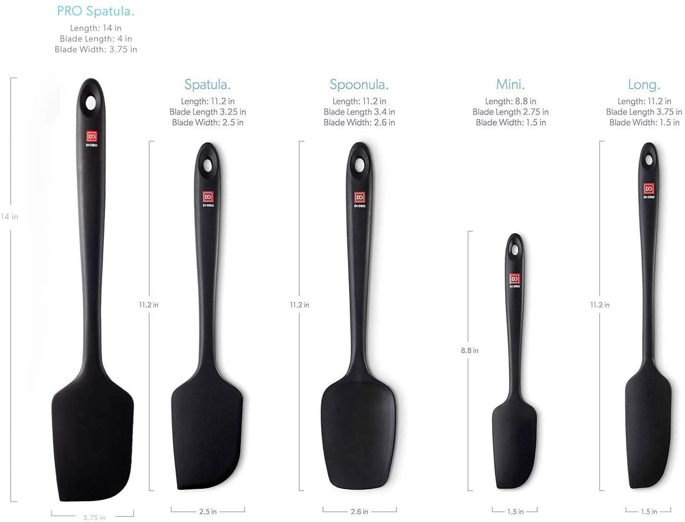 5-Piece Di Oro Seamless Spatula Set – Heat Resistant– DI ORO